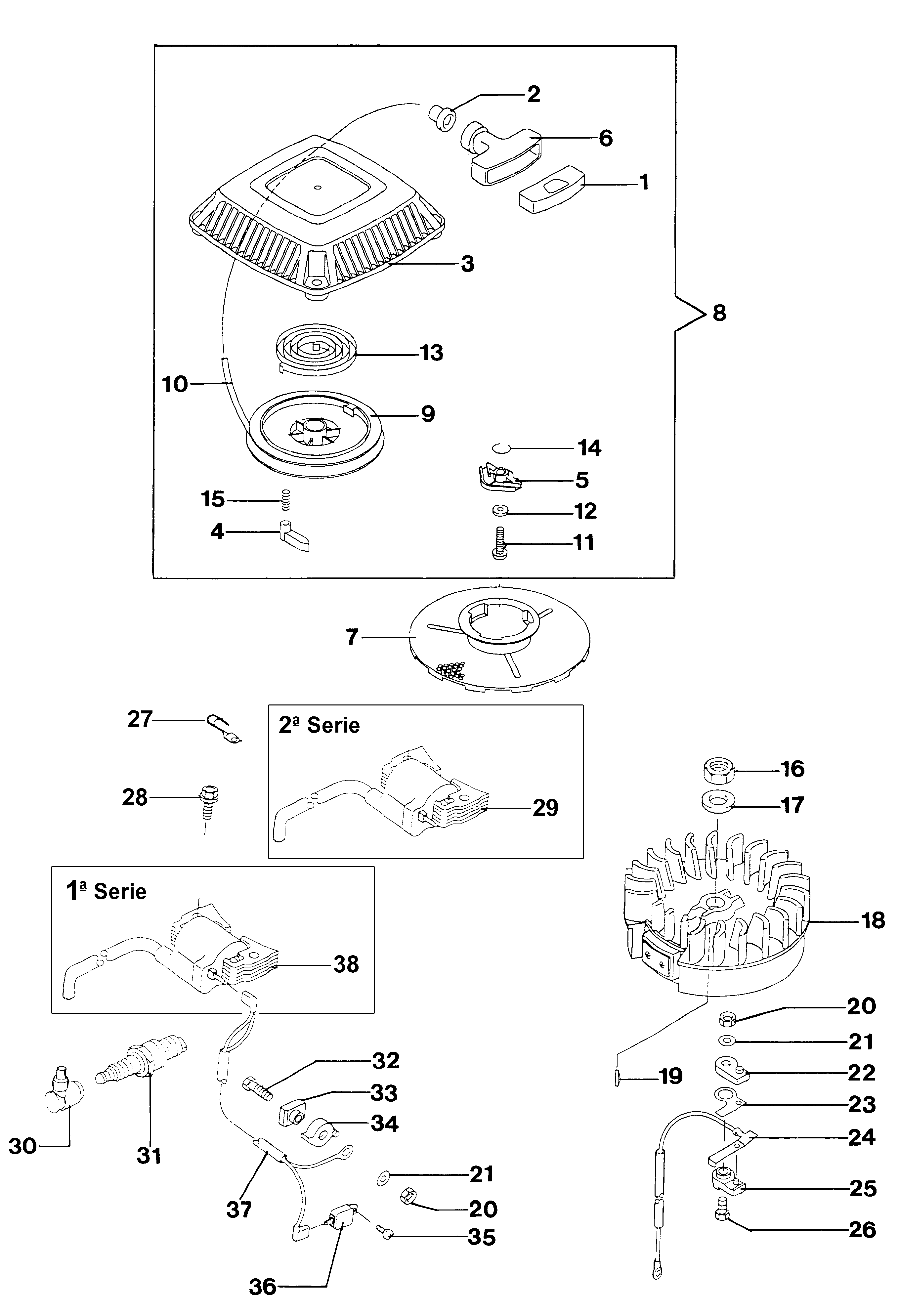 Oleo-Mac LUX 47 KV (LUX 47 KV) Parts Diagram, Engine, starter and ignition