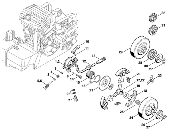 Stihl MS 290 Chainsaw (MS290) Parts Diagram, Oil pump - Clutch