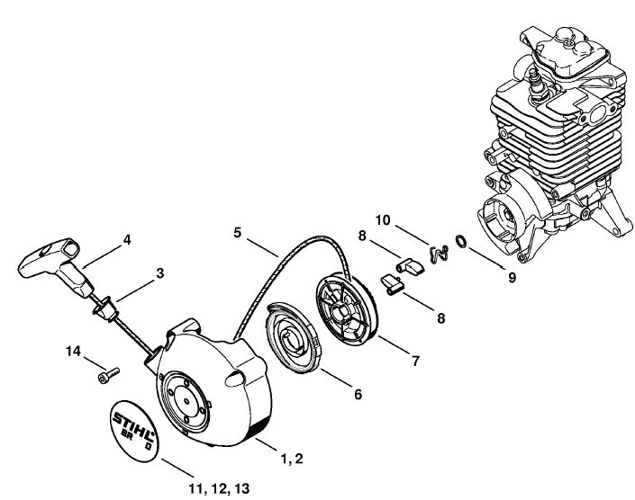 Stihl BR 550 Z Backpack Blower (BR 550 Z) Parts Diagram, Rewind Starter