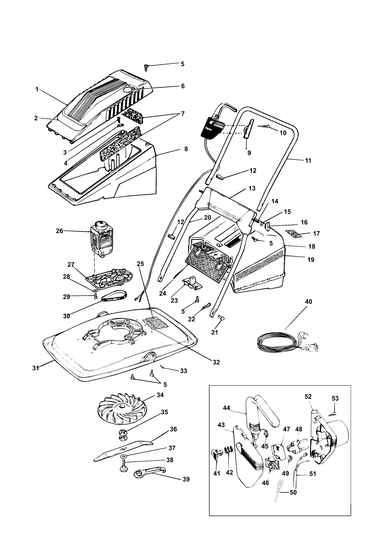 Flymo Hover Vac HV4000 (9634022) Parts Diagram, Page 1