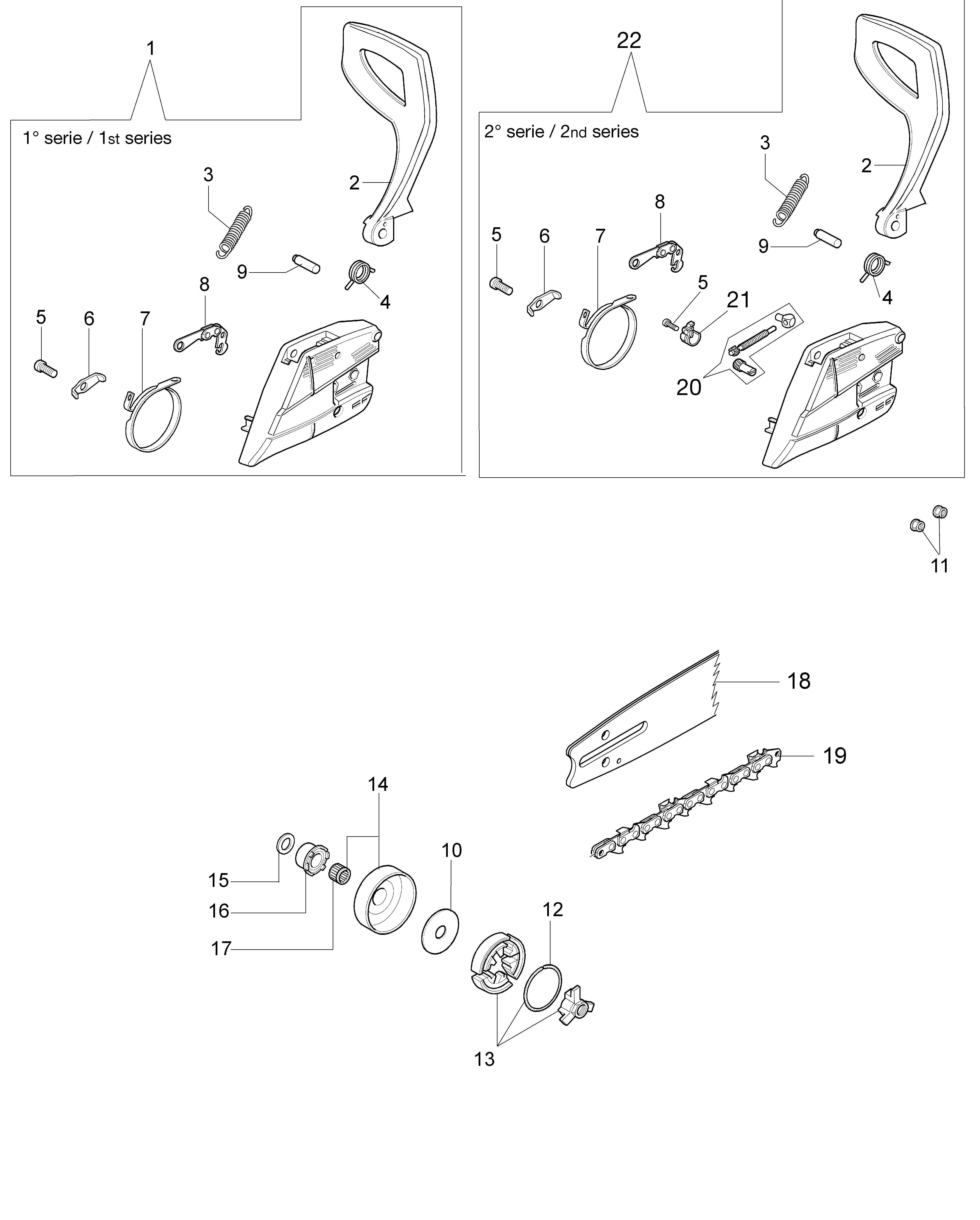 Efco 137 Petrol Chainsaw (137) Parts Diagram, Clutch and brake