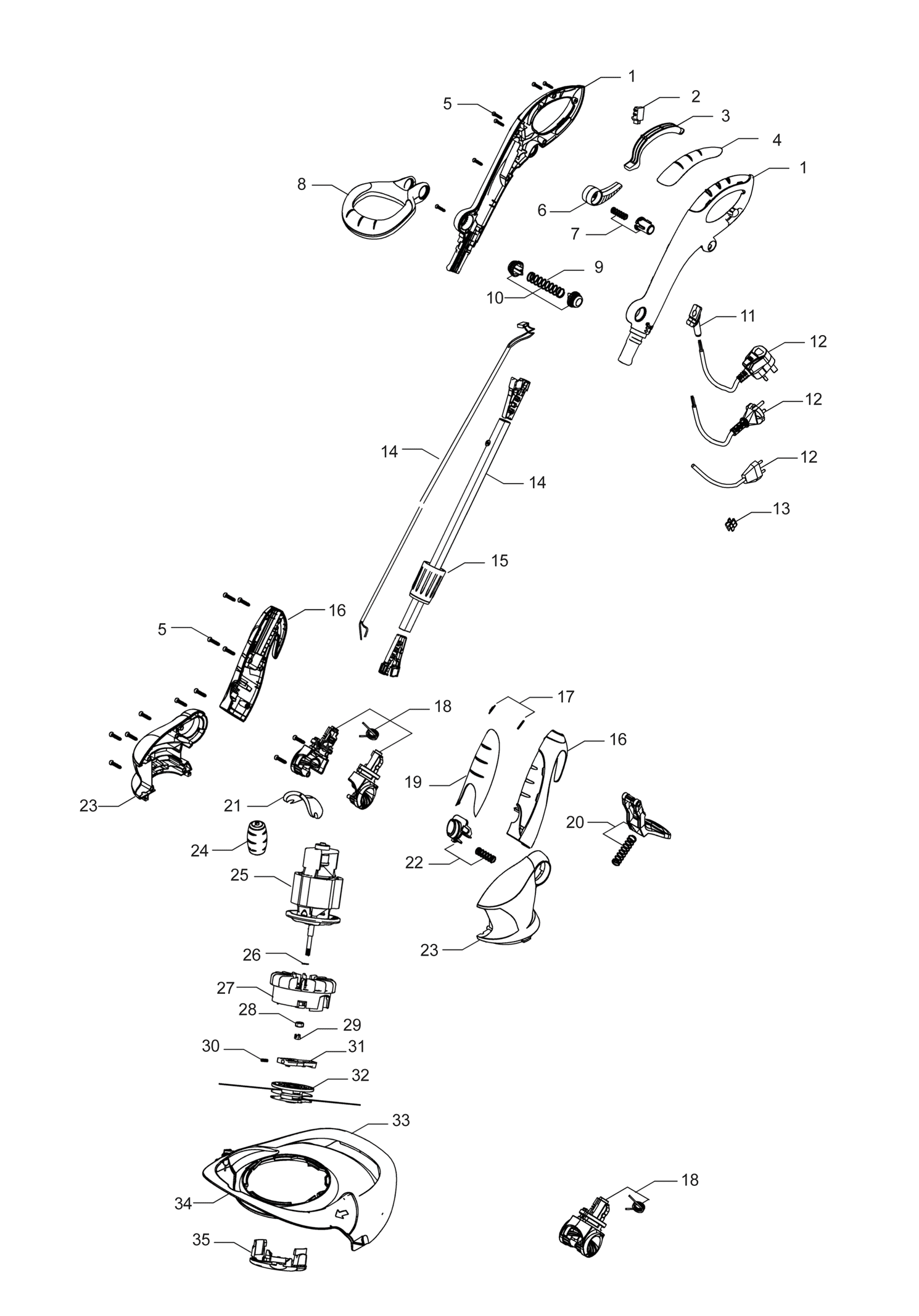Flymo Contour 500 XT (9669524-01 (2009)) Parts Diagram, Page 1