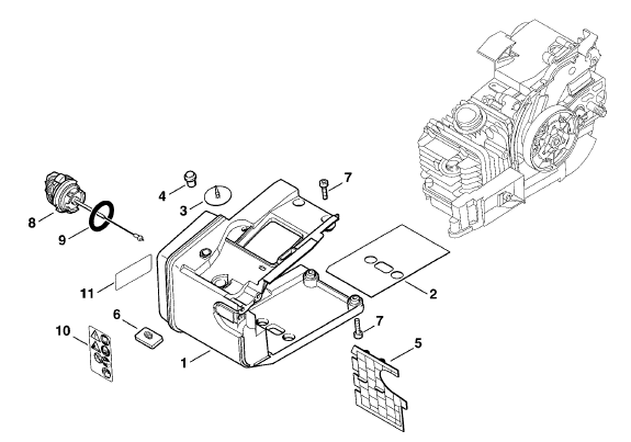 Stihl MS 200 Chainsaw (MS200) Parts Diagram, Tank housing MS 200