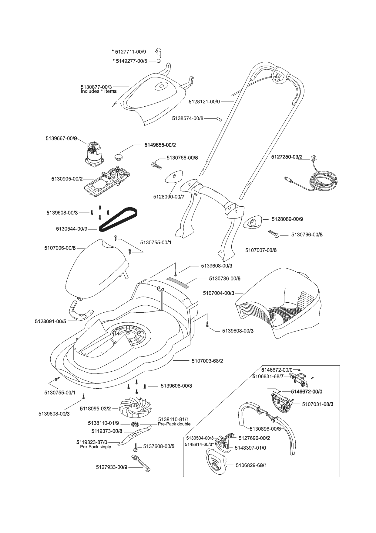 Flymo Hover Compact 330 (9633305) Parts Diagram, Page 1