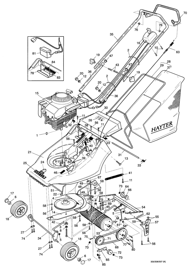 Hayter Harrier 41 (307) Lawnmower (307K007081-307K099999) Parts Diagram ...
