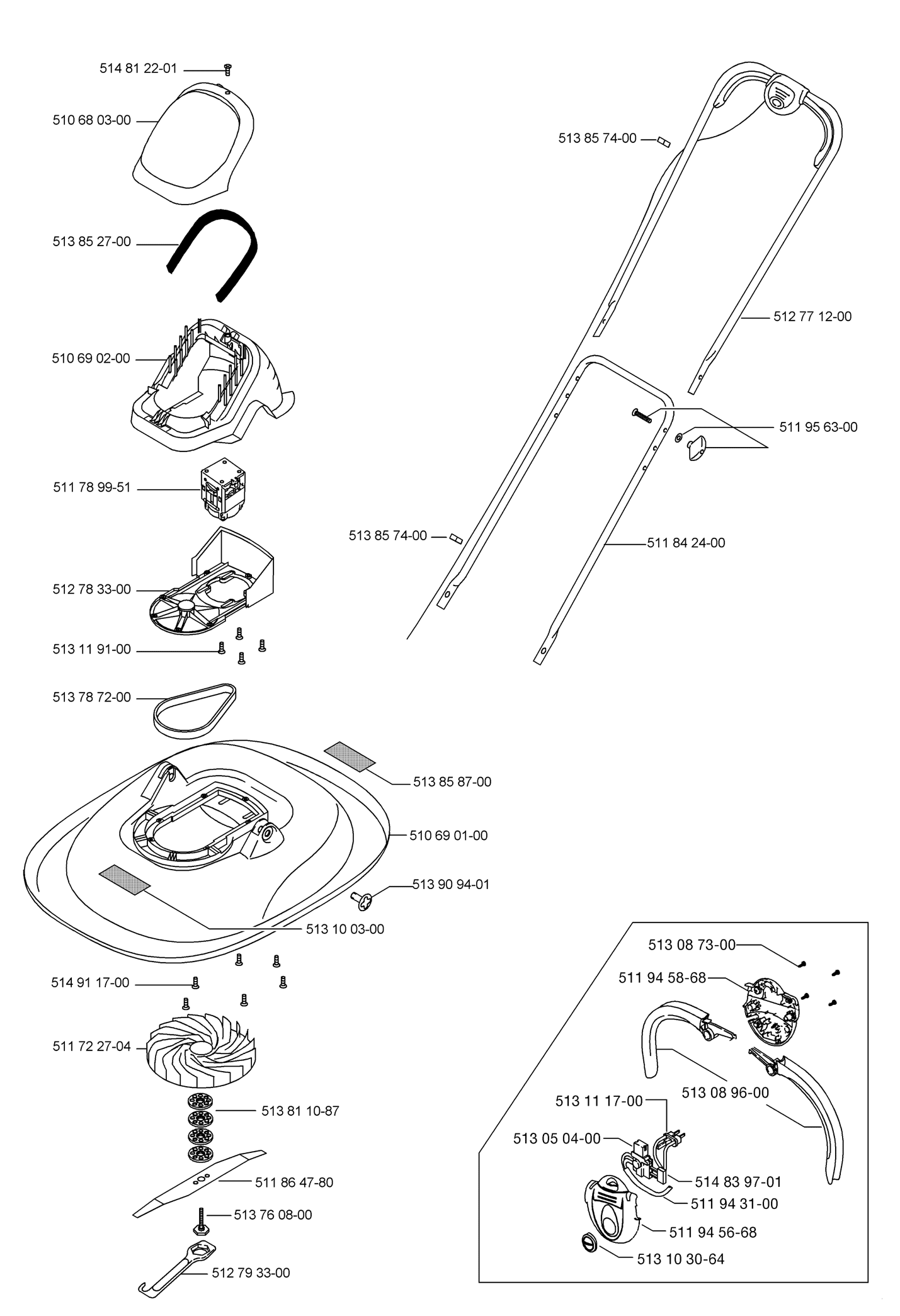 Flymo Turbolite 400 (9634100-62 (2005)) Parts Diagram, Page 1