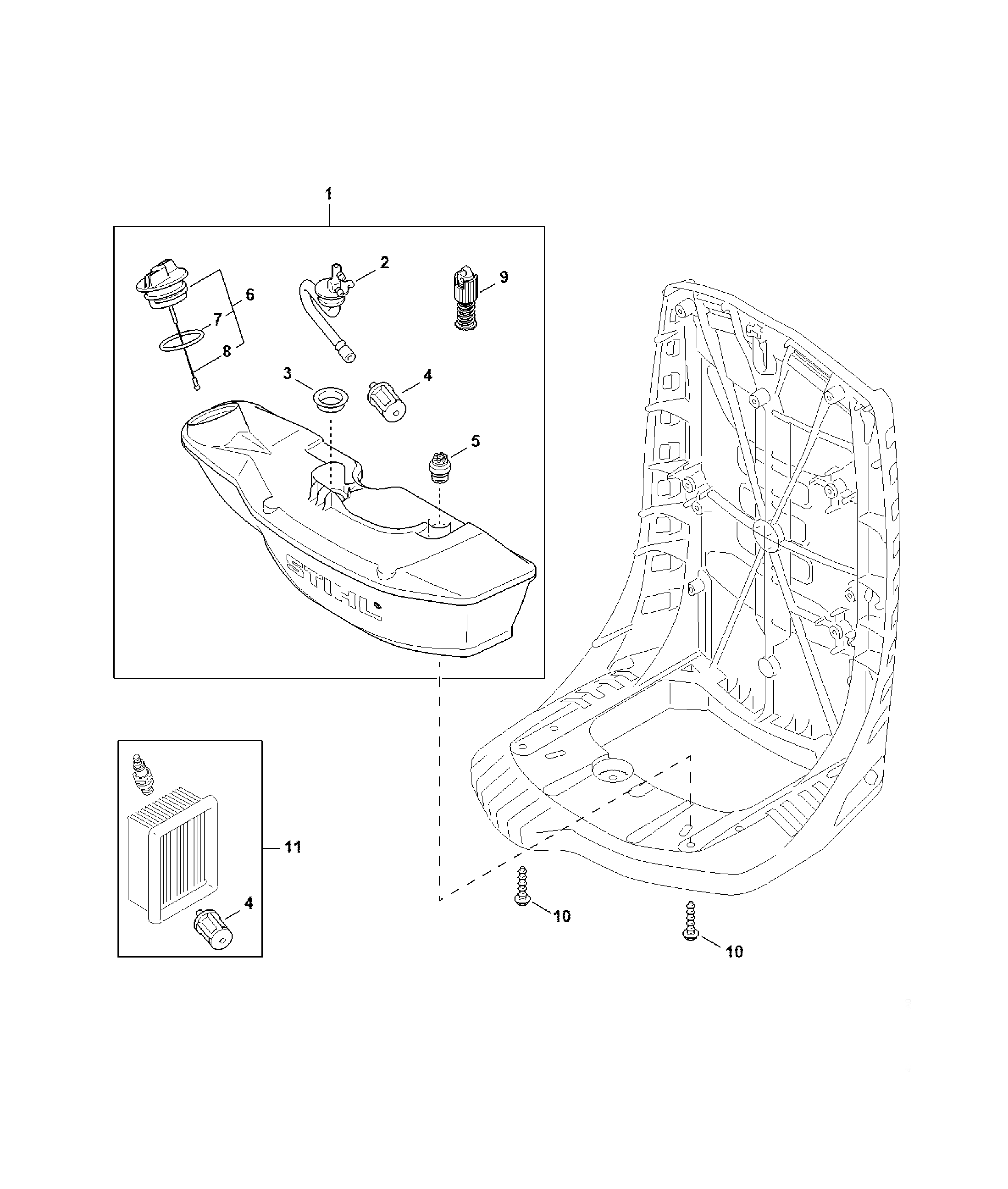 Stihl BR 800 C-E Backpack Blower (BR 800 C-E) Parts Diagram, Fuel Tank