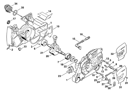 Stihl MS 460 Chainsaw (MS460 W) Parts Diagram, Crankcase - Crankshaft