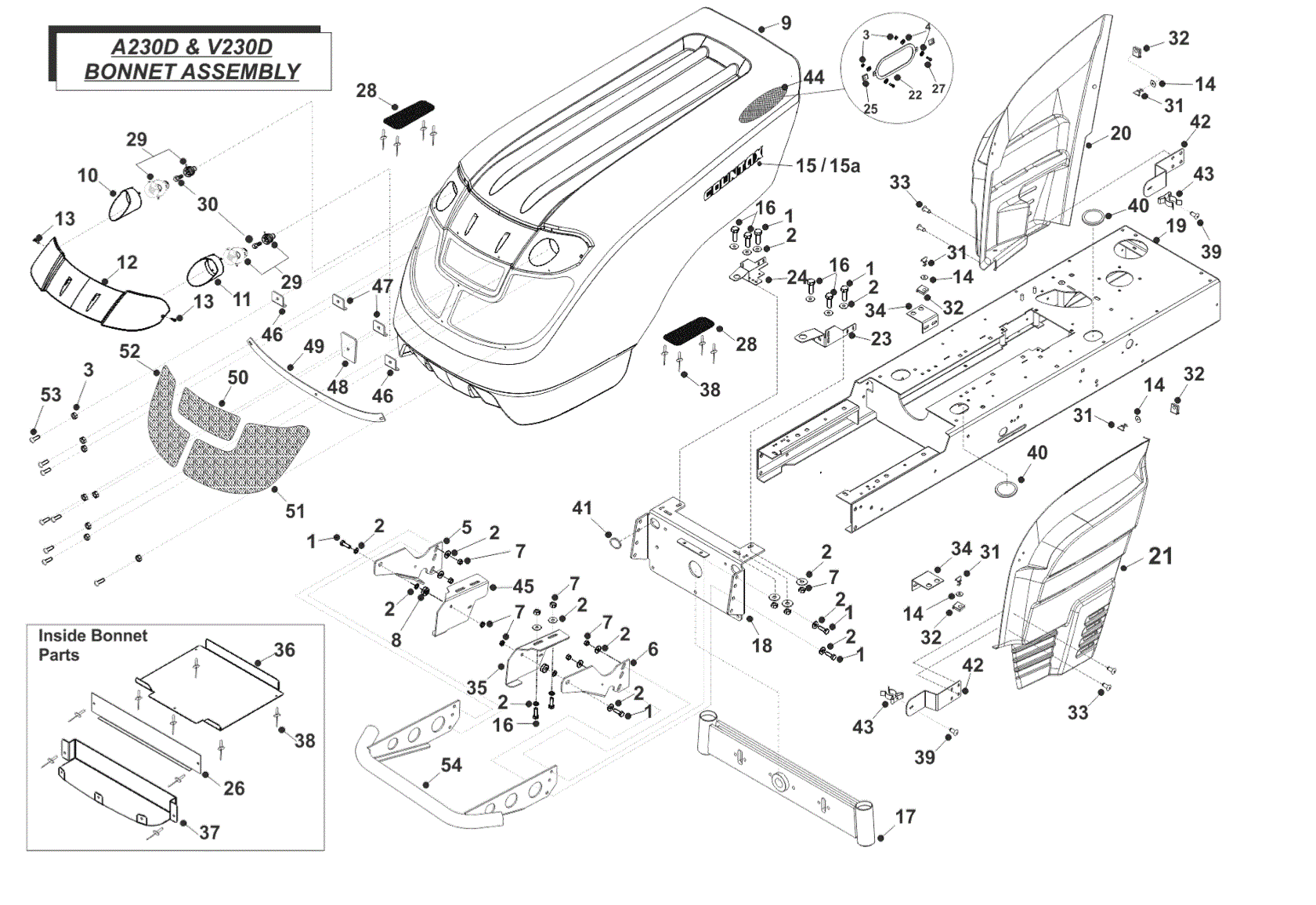 Countax A230D Lawn Tractor 2013 (2013-2015) Parts Diagram, Bonnet Assembly