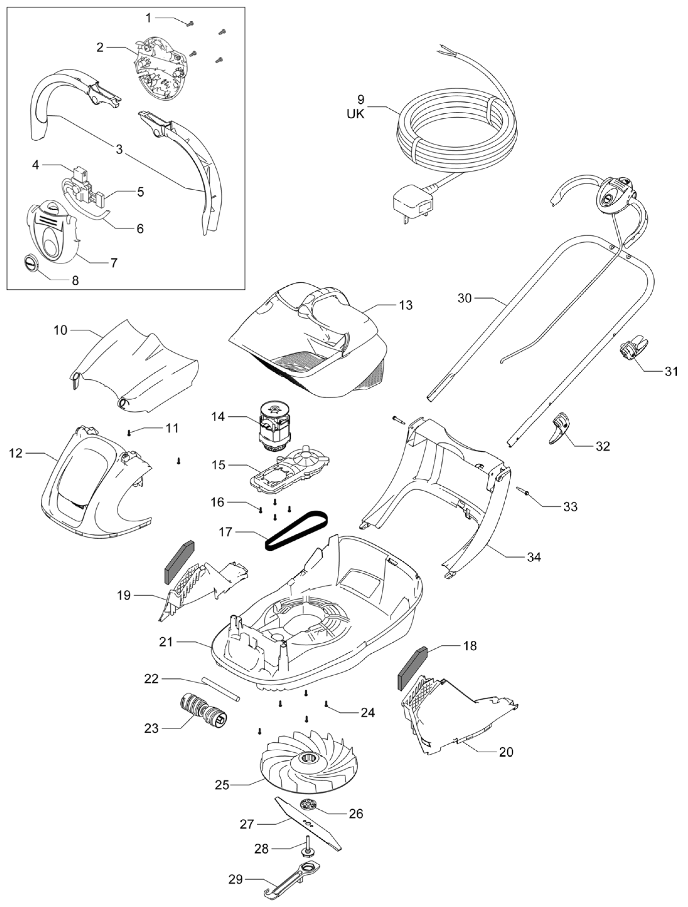 Flymo Glider (9660192-01) Parts Diagram, Page 1
