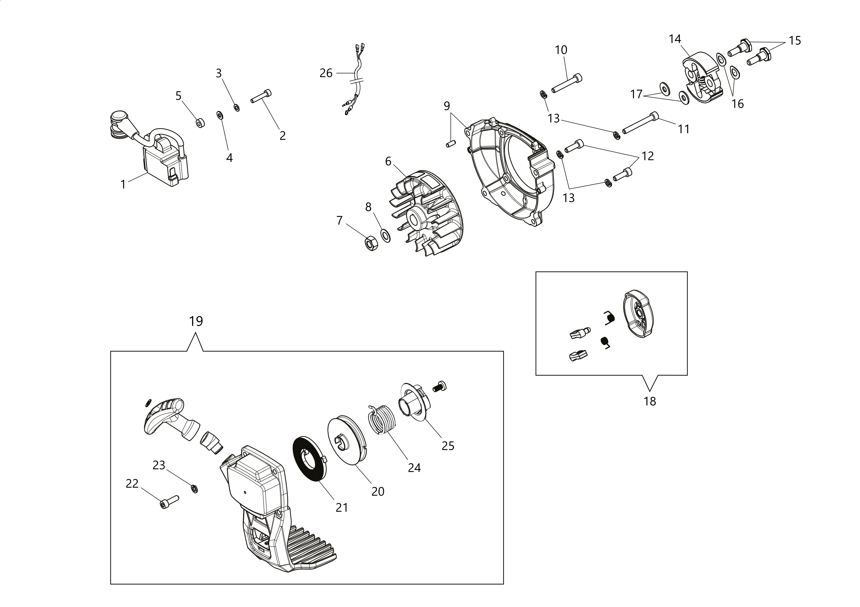 Oleo-Mac BCH 250 S (BCH 250 S) Parts Diagram, Starter assy and clutch