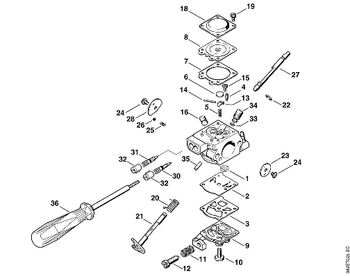Stihl FS 36 Brushcutter (FS36) Parts Diagram, E-Carburetor WT-492A