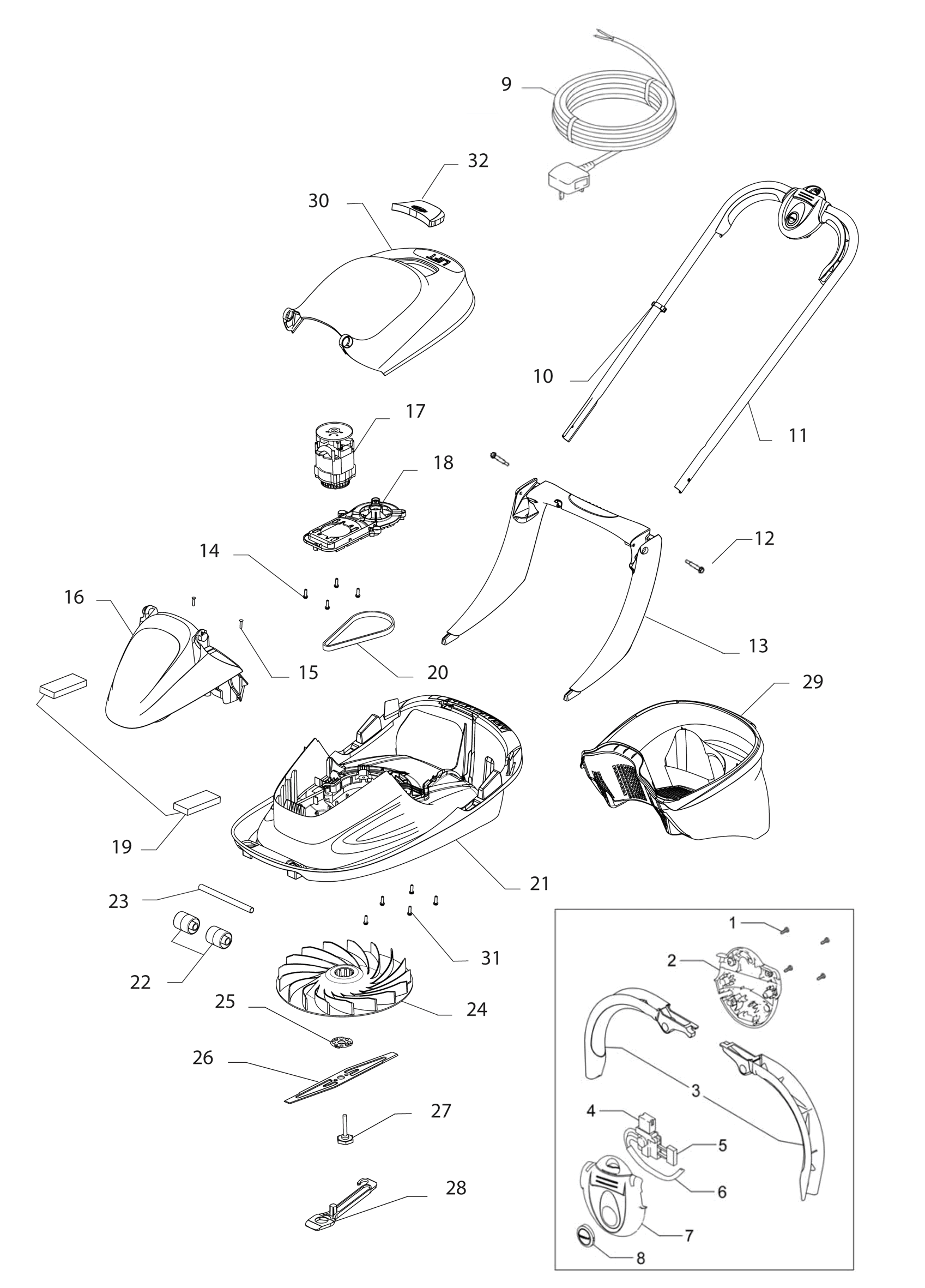 Flymo Easi Glide 300 (9664523-01) Parts Diagram, Page 1