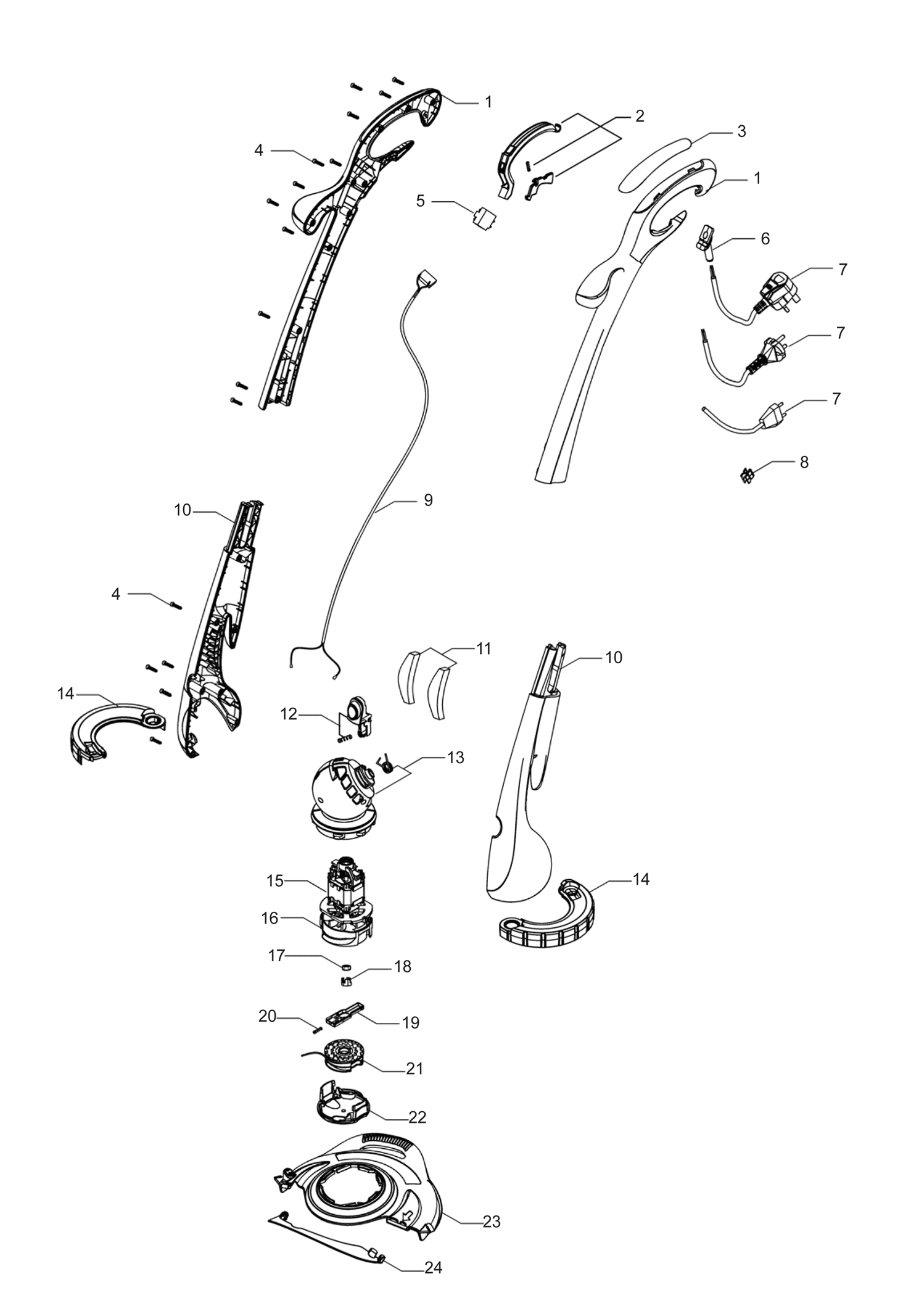 Flymo Contour XT (9669523-01 (2010)) Parts Diagram, Page 1