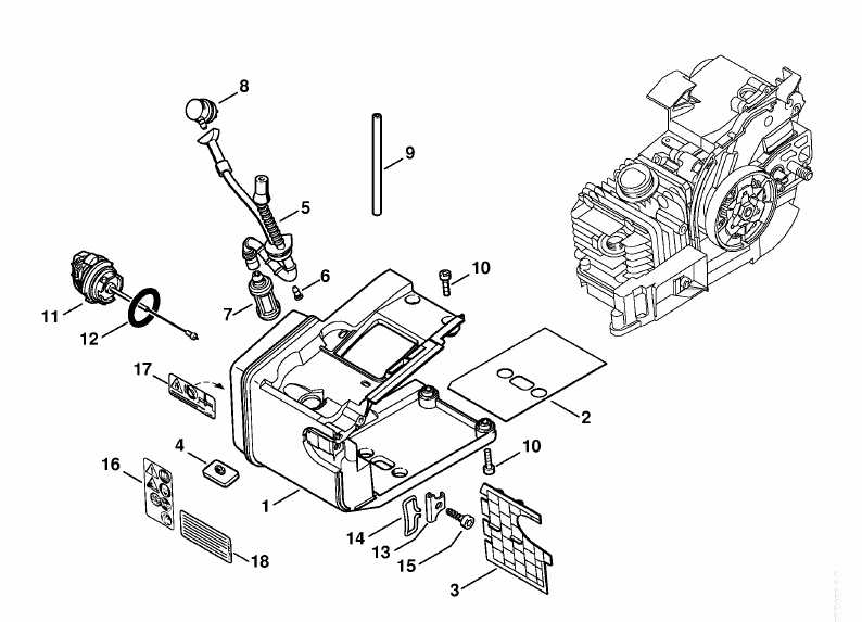 Stihl MS 200 Chainsaw (MS200T-Z) Parts Diagram, Tank Housing MS200 T