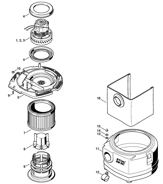 Stihl SE 60 C Vacuum Cleaner (SE60C) Parts Diagram, Electric motor